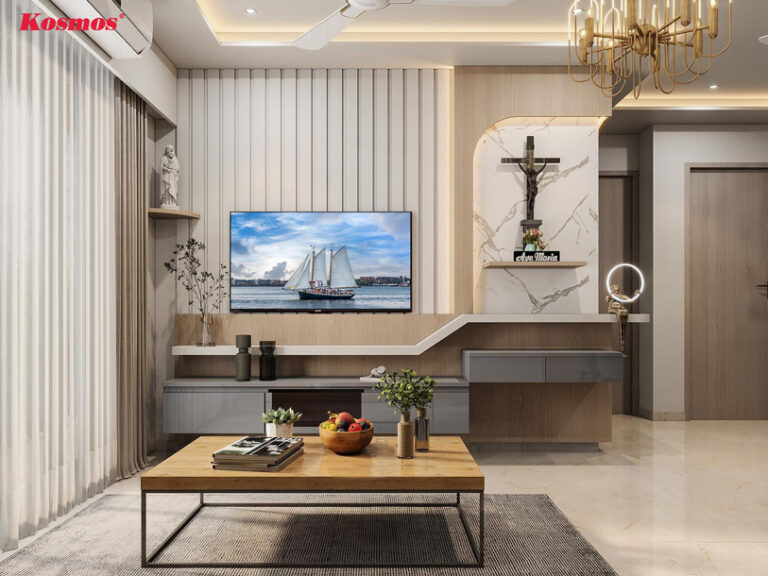 9+ beautiful TV wall models combined with altars, suitable for feng ...