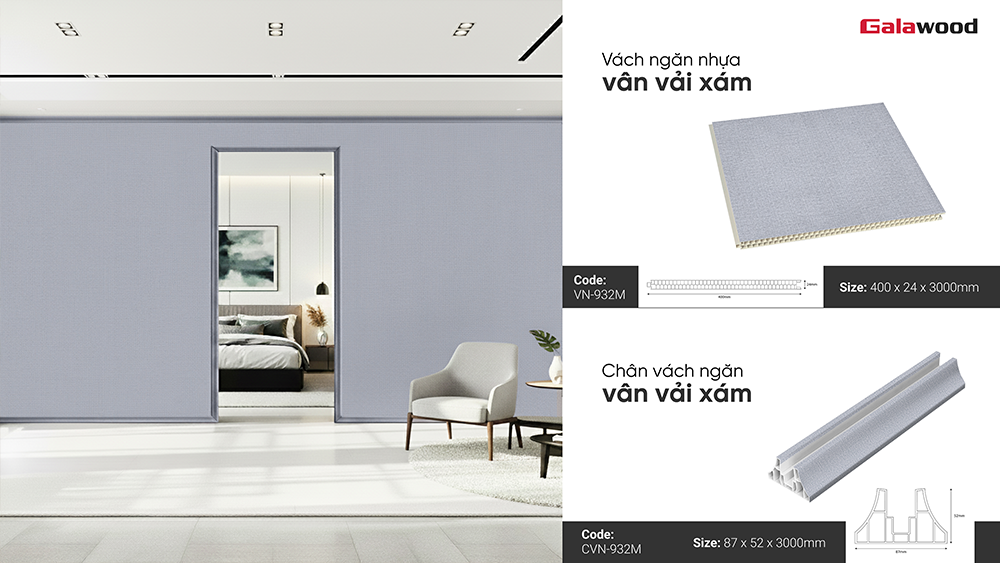 Galawood gray fabric-patterned plastic partition, color code 932M 2026